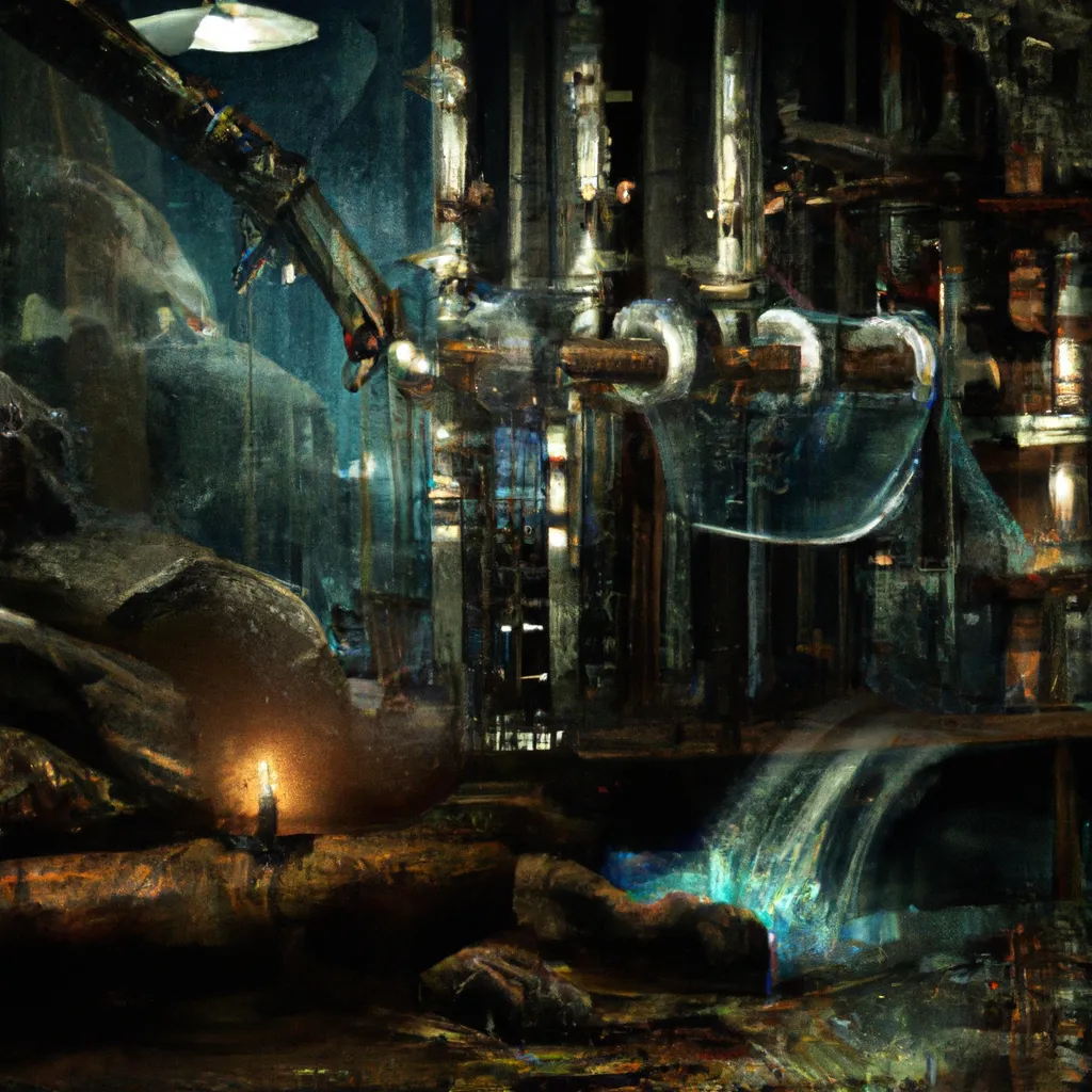 An underground laboratory, metal pipes, steampunk, w... | OpenArt