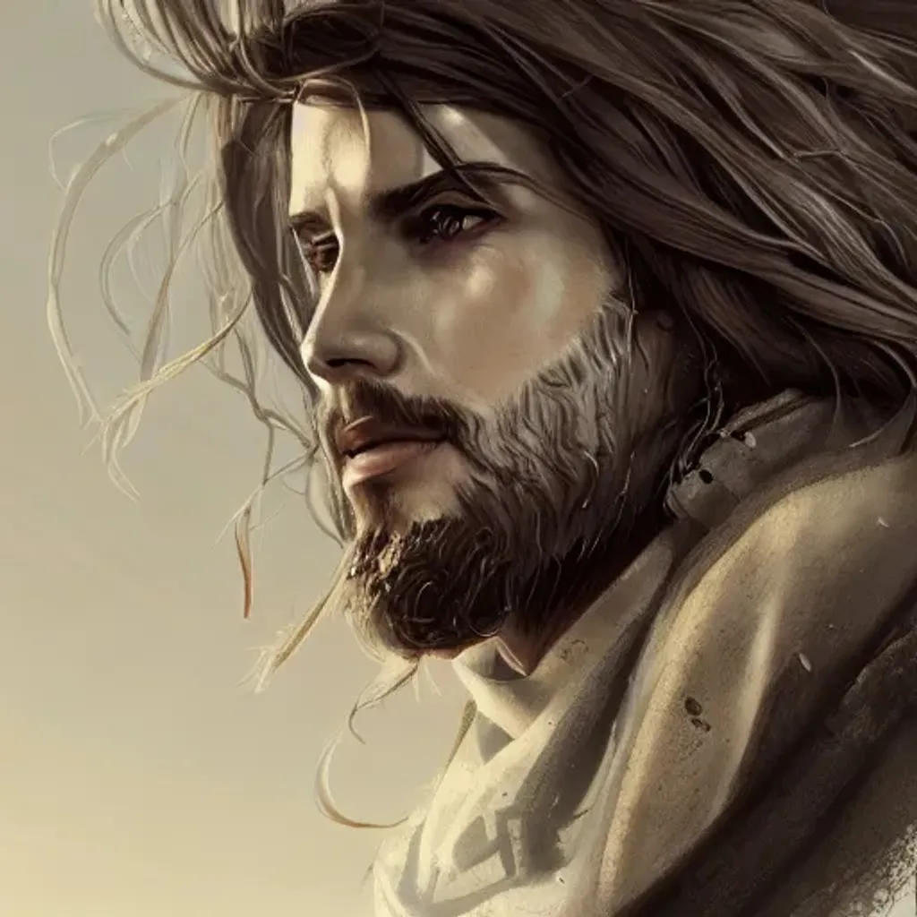 portrait of handsome Jesus dressed in white clothes... | OpenArt