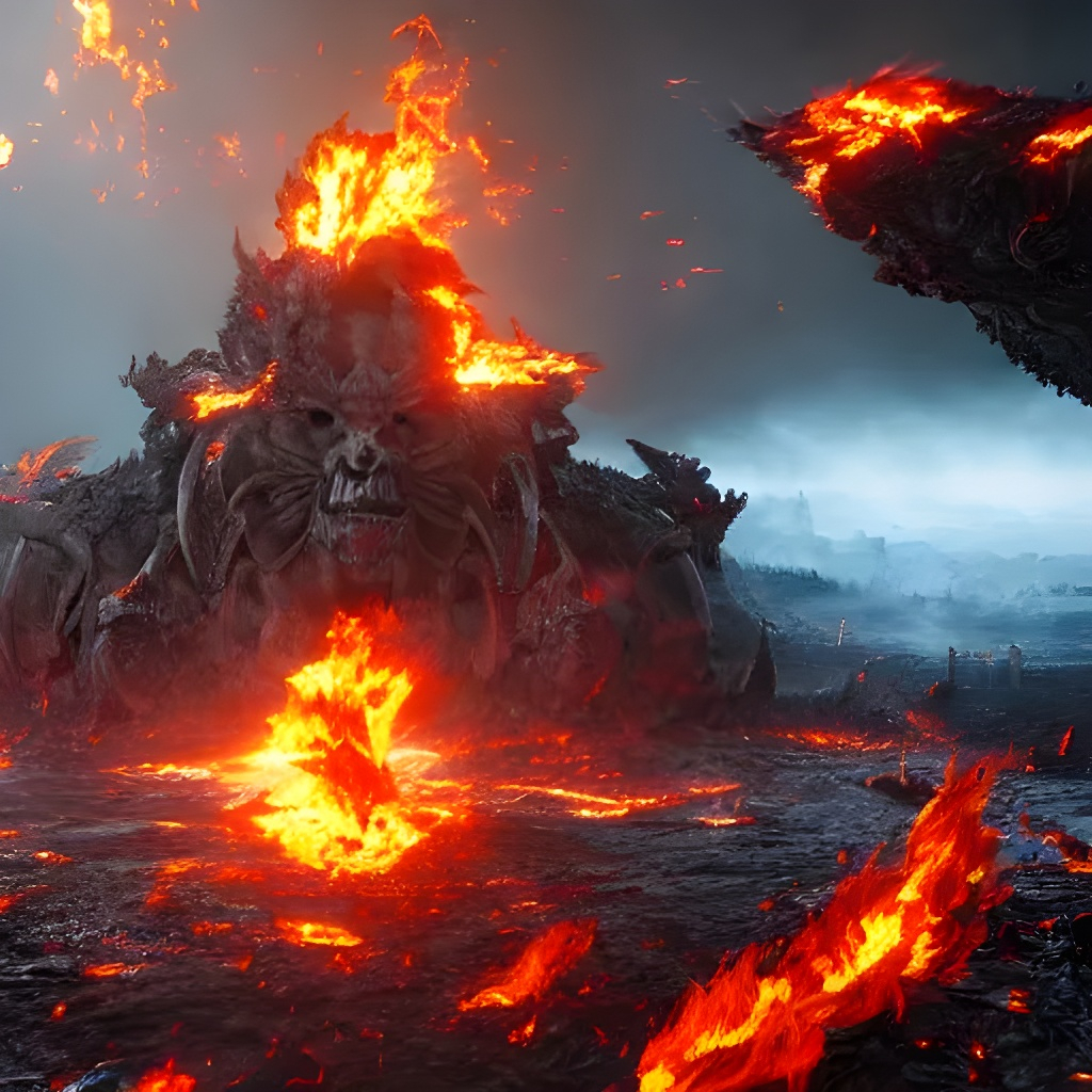 Epic battle between heaven and hell, angry face, sur...