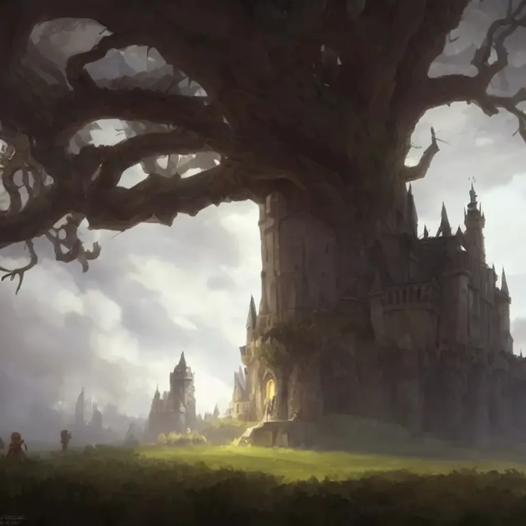concept art of a oak tree with a castle within. ambi... | OpenArt