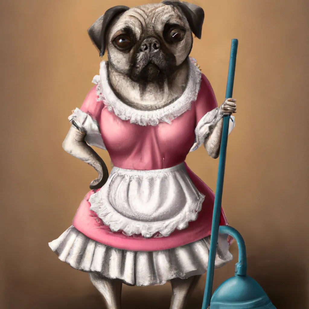 A beautiful painting of a pug dressed as a cleaning... | OpenArt