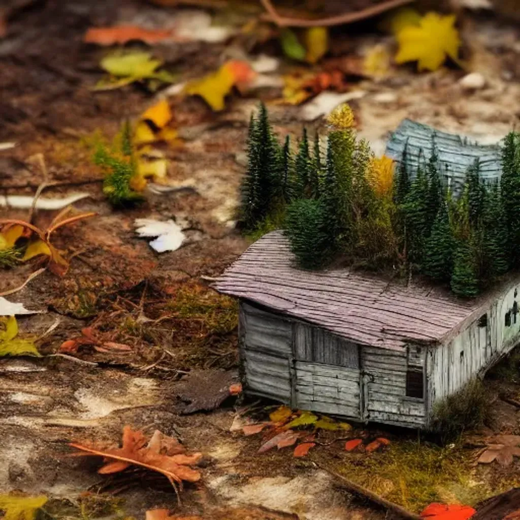 miniature world in a box on a desk at night, autumn,... | OpenArt