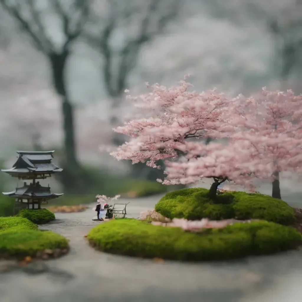 miniature world in a box on a desk, cherry blossom t... | OpenArt