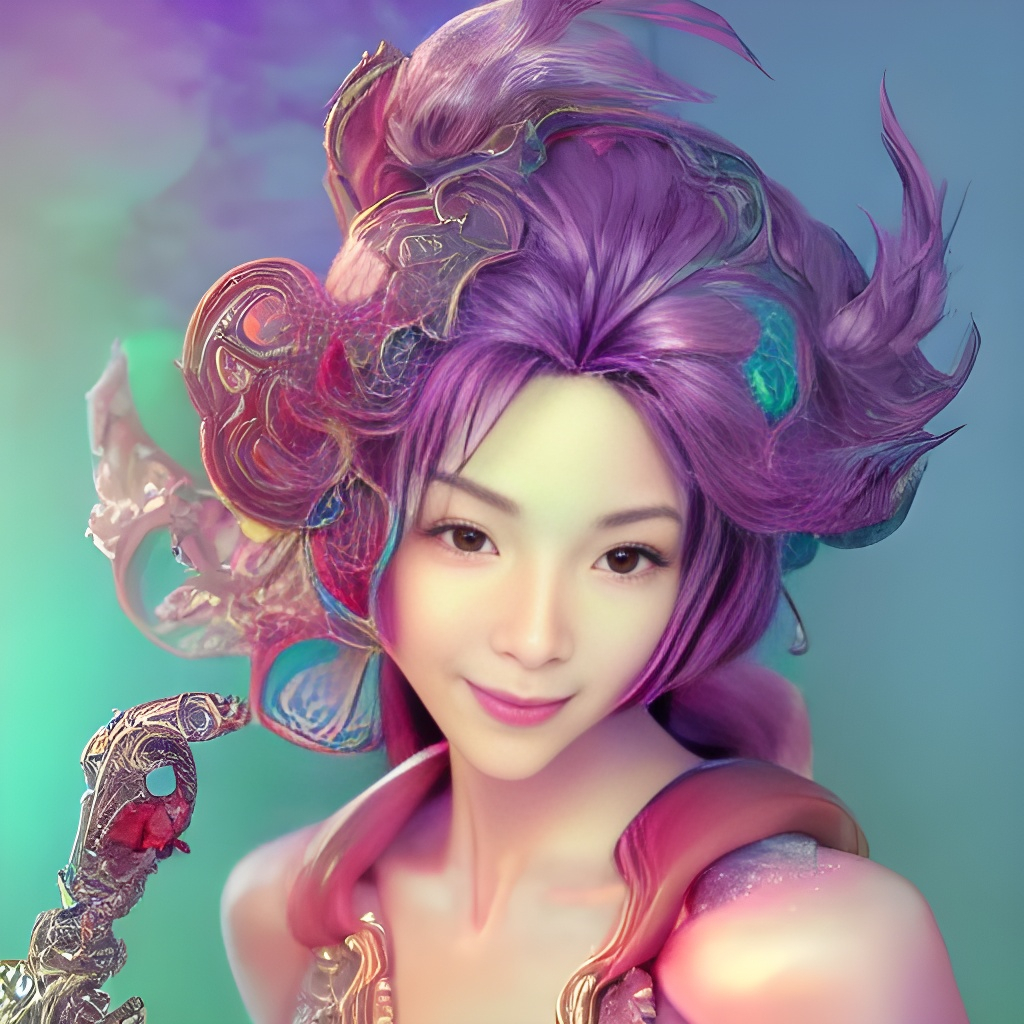 studio photo of colorful female summoner as absurdly...