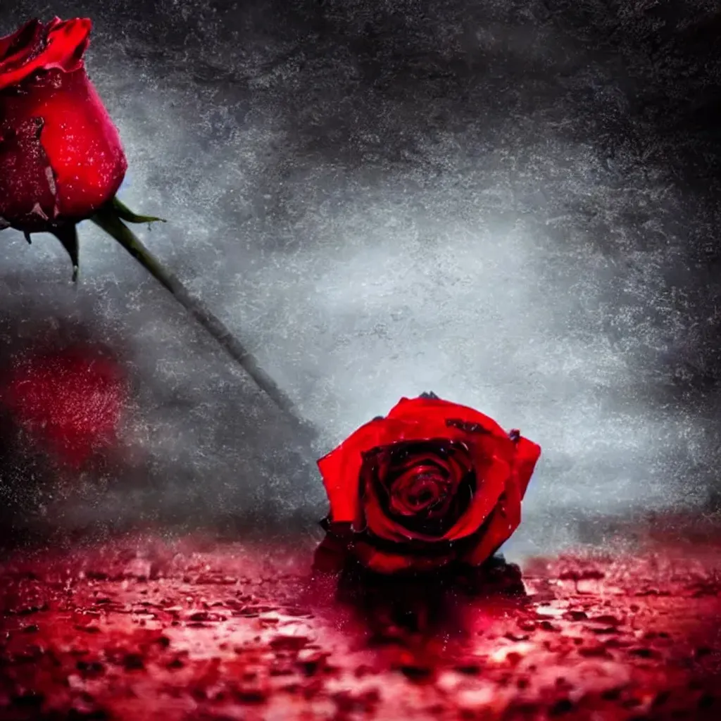 A black and red rose in a heavy Rain Storm with a cl... | OpenArt