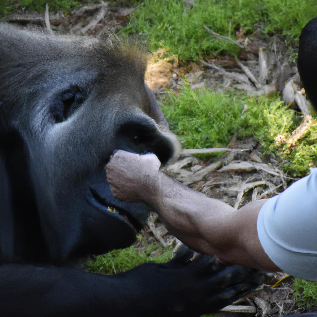 A gorilla petting a dog | OpenArt