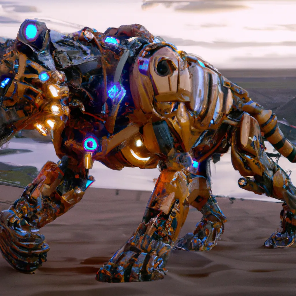 realistic cybernetic robot tiger, shiny copper armor... | OpenArt