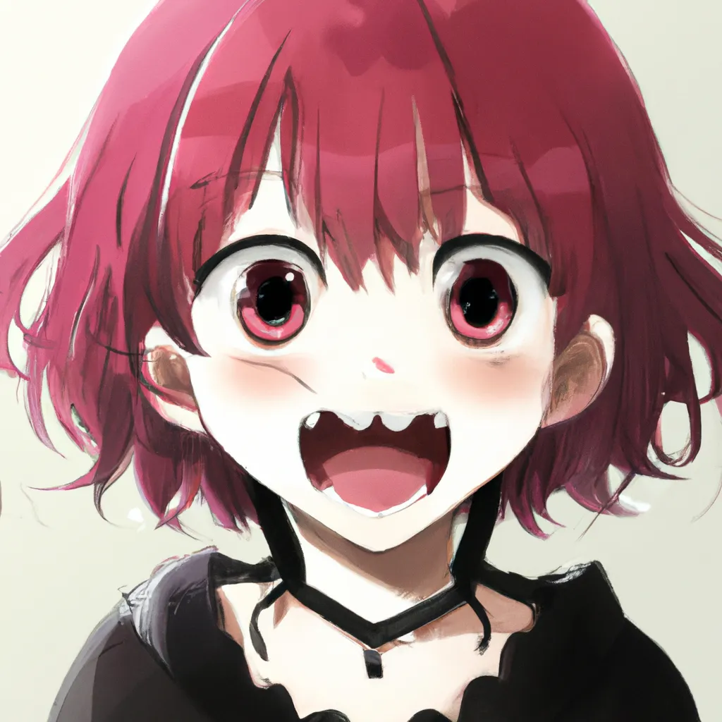 anime visual of a small tiny girl with maroon hair a...