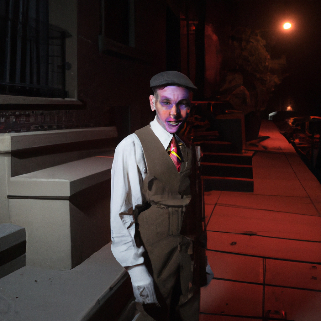 a photo of a creepy guy from the 1930s wearing a Hal... | OpenArt