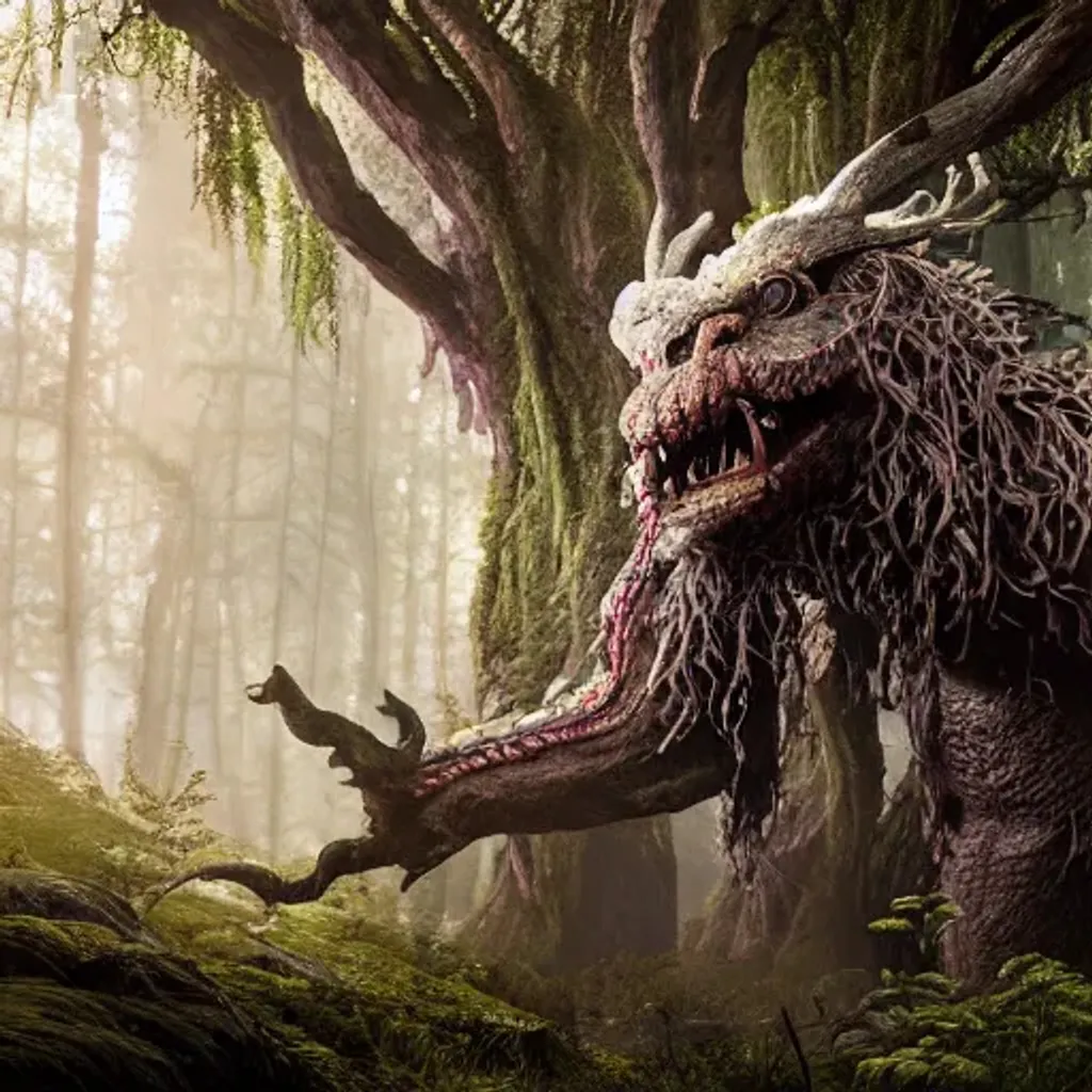 Villagers and (((a gigantic forest monster))), middl... | OpenArt