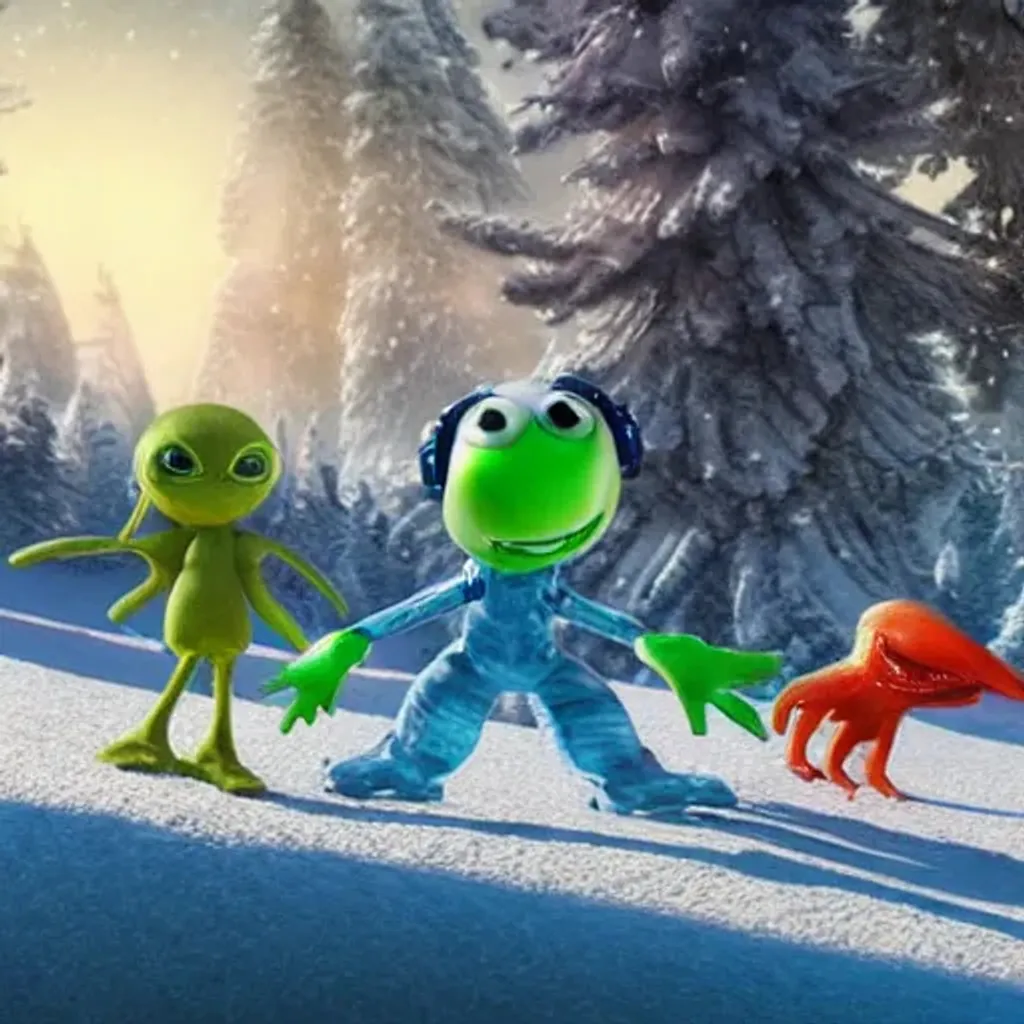 cute Pixar render aliens doing alien figure skating... | OpenArt