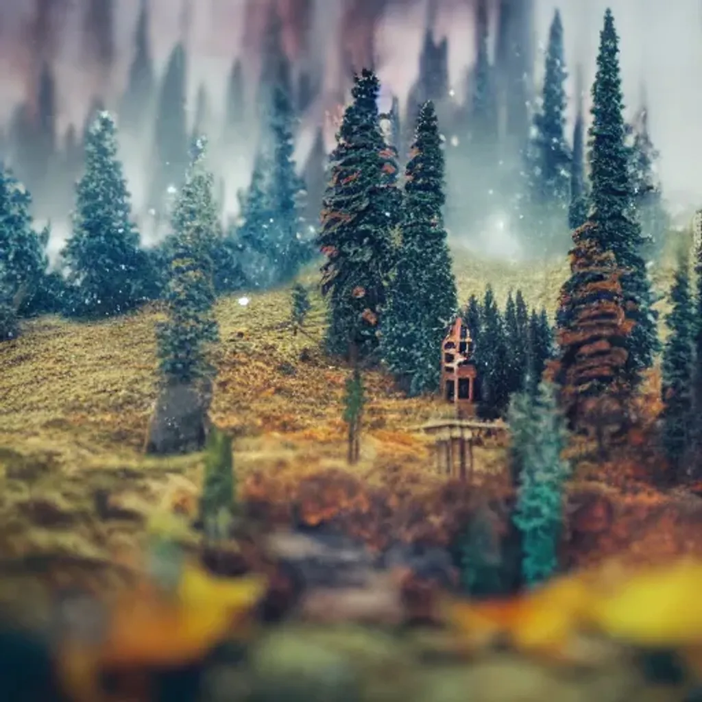 miniature world in a box on a desk at night, autumn,... | OpenArt