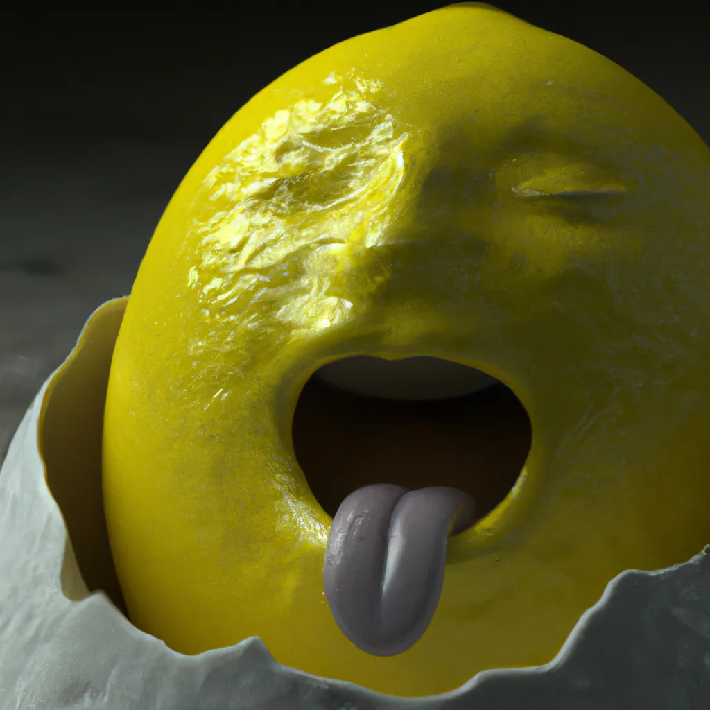 close-up of a bumpy sour lemon with a smug face tong... | OpenArt