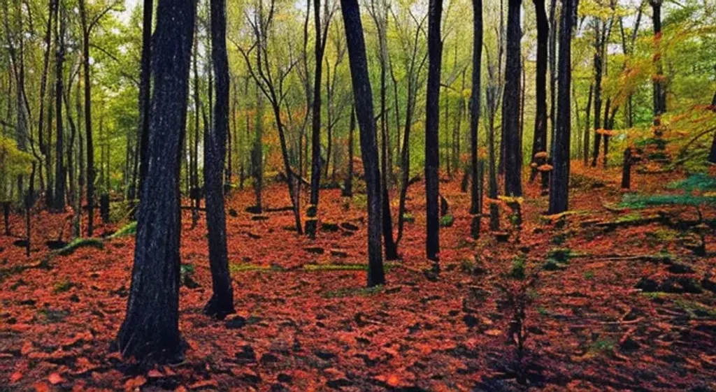 Beautiful forest at noon, old Polaroid photograph | OpenArt