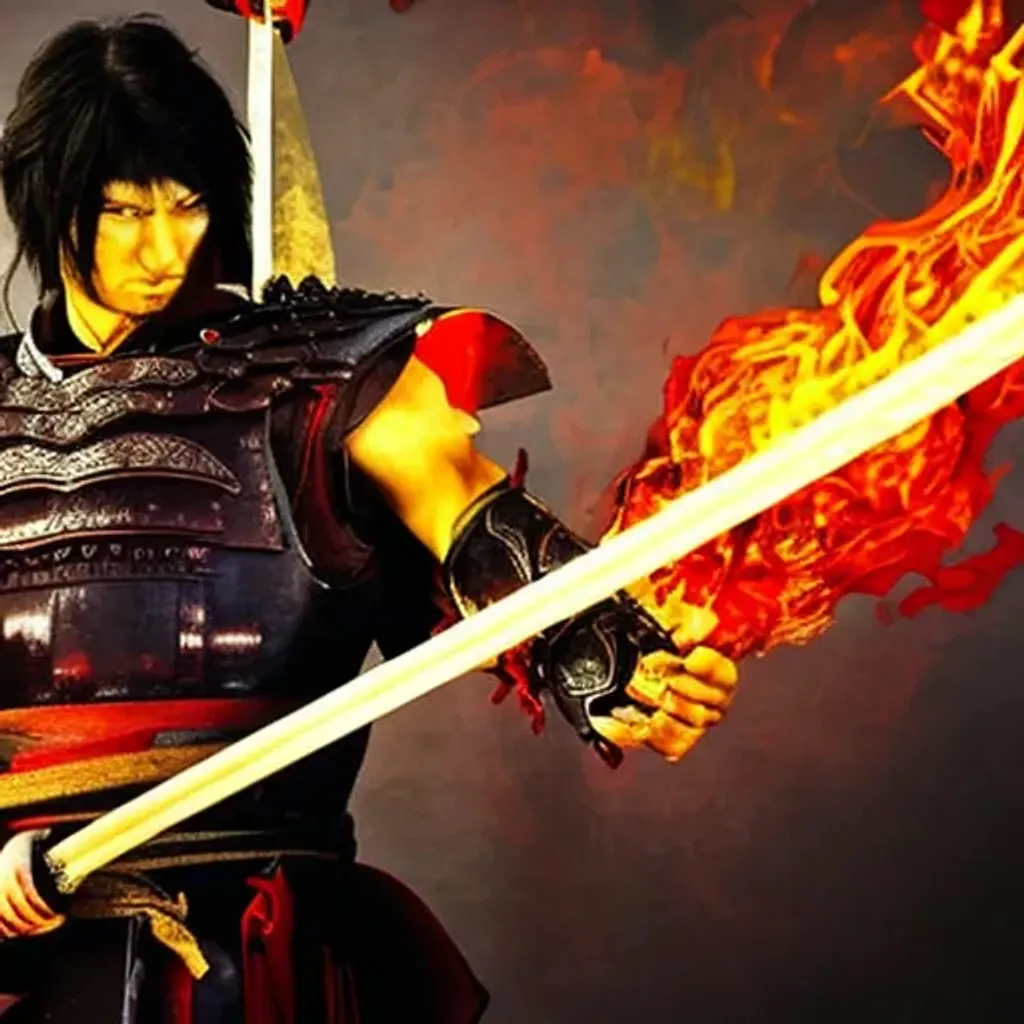 samurai on fire sword | OpenArt