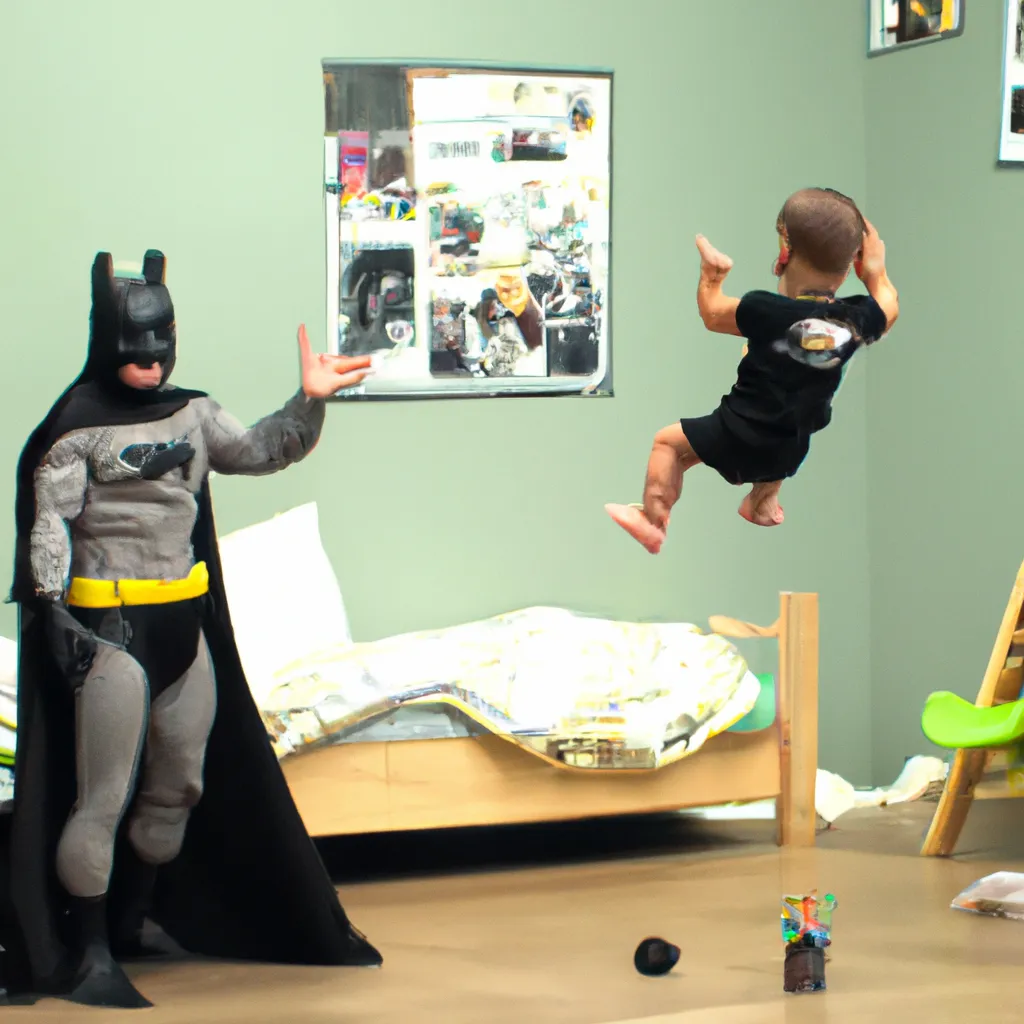 A photograph of Batman throwing a child across the r... | OpenArt
