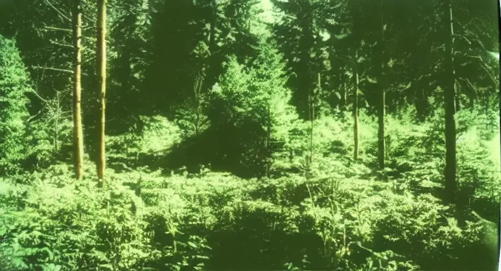 Beautiful forest at noon, old Polaroid photograph | OpenArt