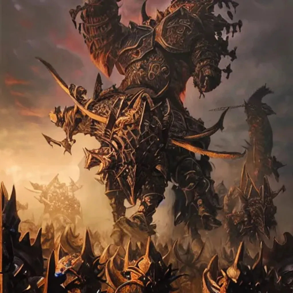 Powerful tall heavy armored demons marching forward... | OpenArt