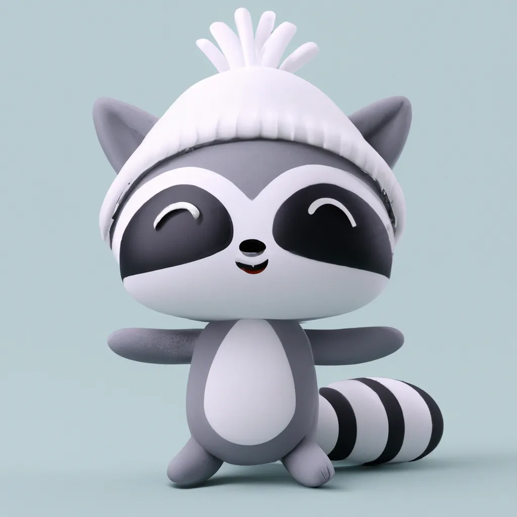 Cute Japanese mascot Raccoon wearing a beanie, 3d, r...