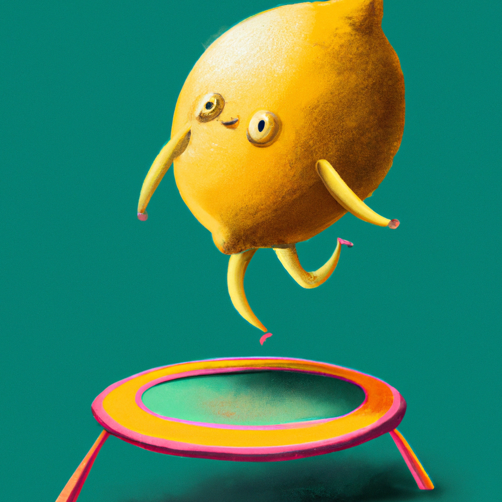 A lemon character jumping on a lemon trampoline, 8k...