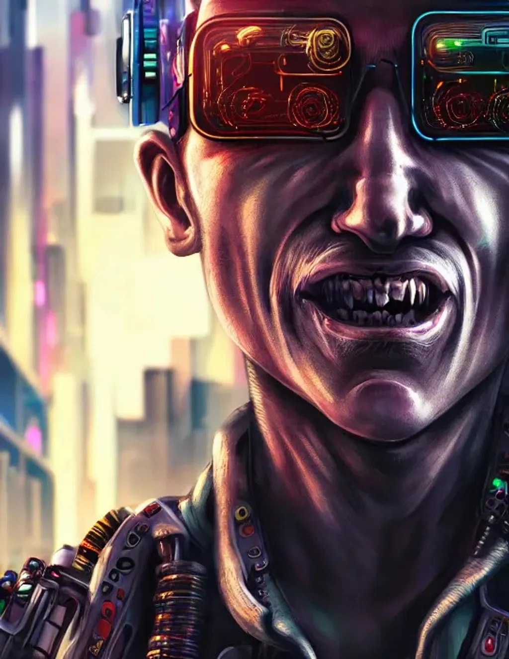 Extremely detailed portrait of ugly cyberpunk mad ma...