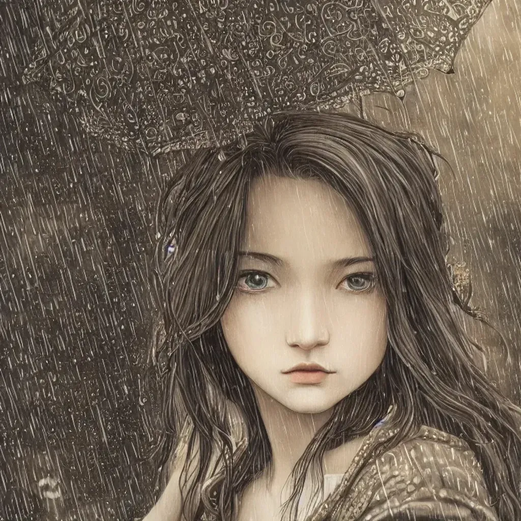 a girl standing in the rain, intricate details, intr... | OpenArt