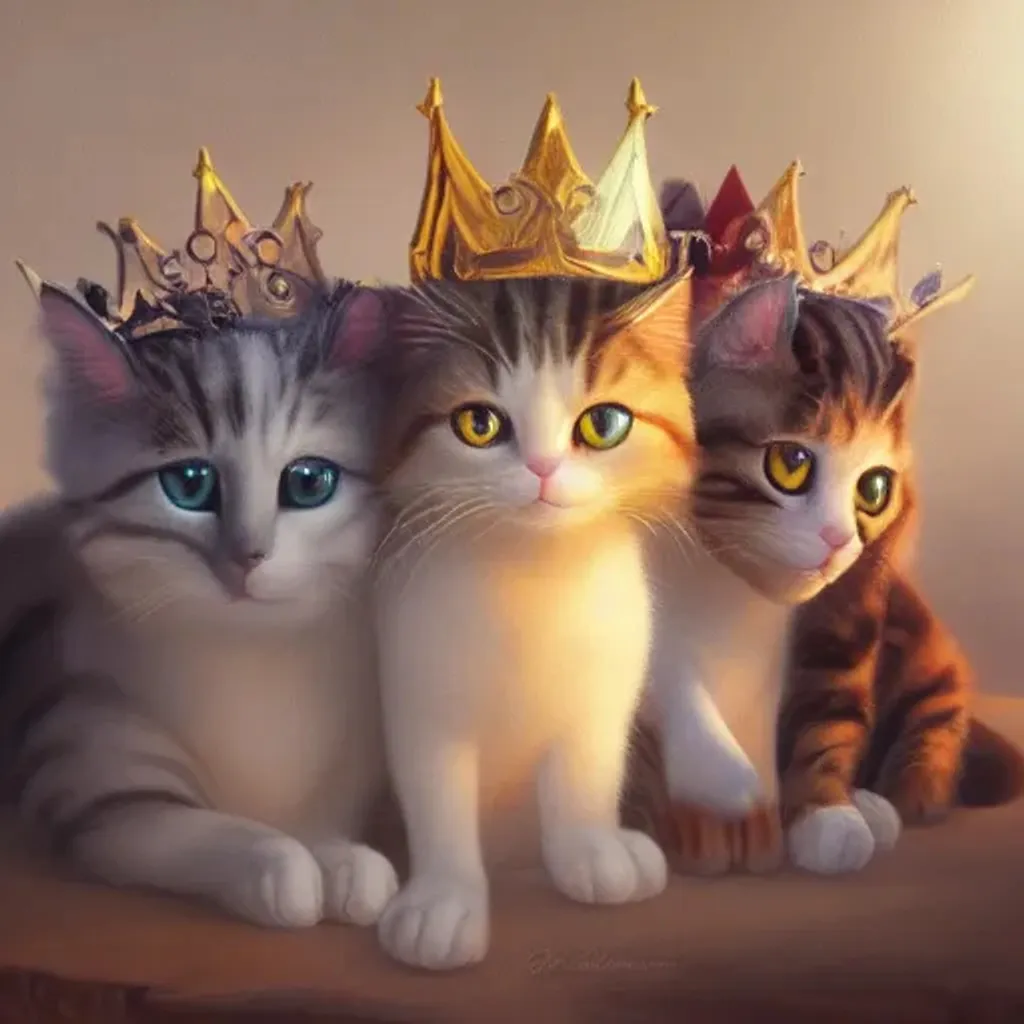 an epic painting of the team of cats wearing crowns... | OpenArt