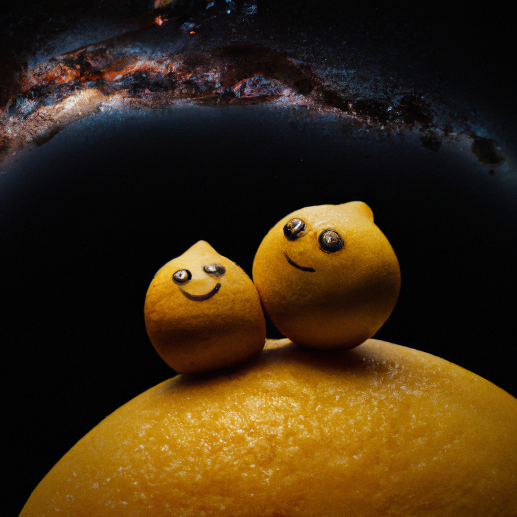2 cute lemons with a smile hugging each other, on th... | OpenArt