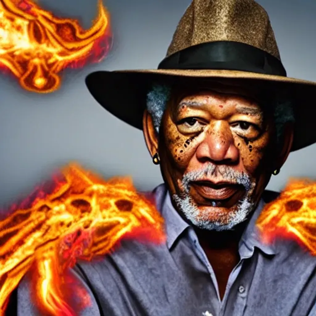 Morgan Freeman as a dark magician, angry, fire, 4K,... | OpenArt
