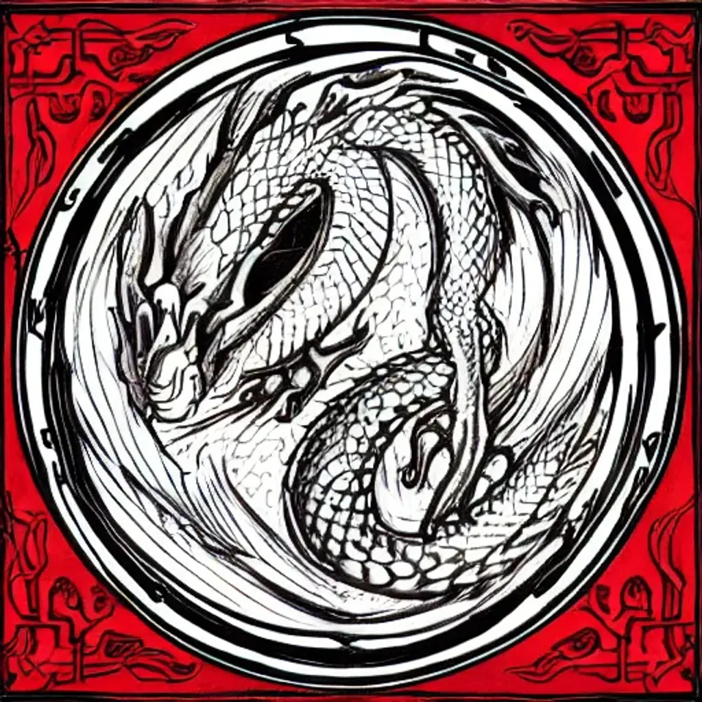 Round Logo of a red dragon ouroboros symbol | OpenArt