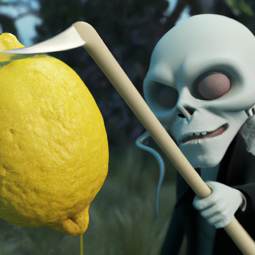 A lemon grim reaper with a lemon skull face and a sc...