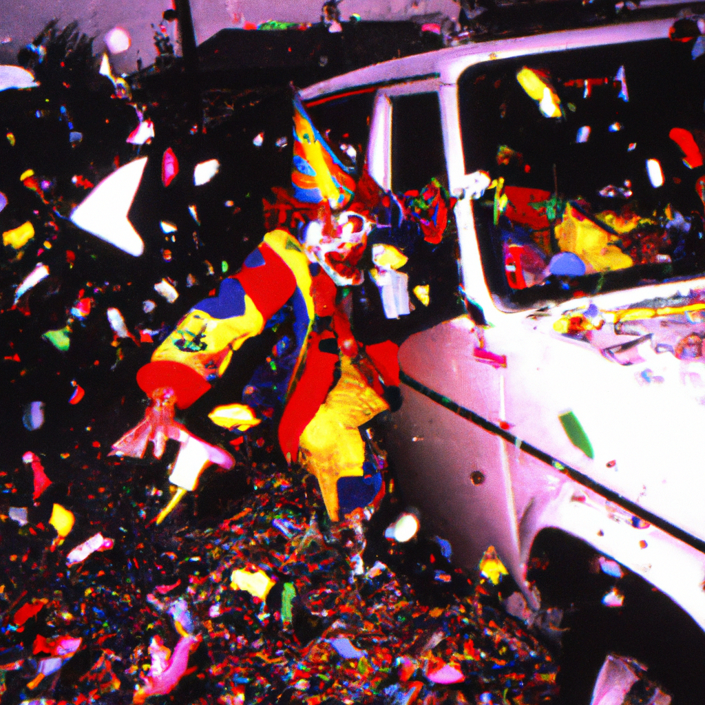 1993 disposable camera photograph of clown being hit... | OpenArt