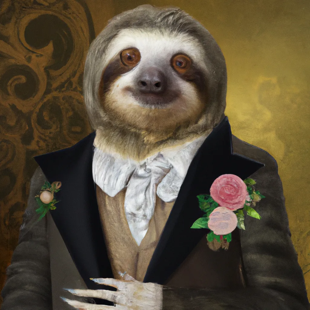 portrait of a sloth wearing a victorian suit, regal,... | OpenArt