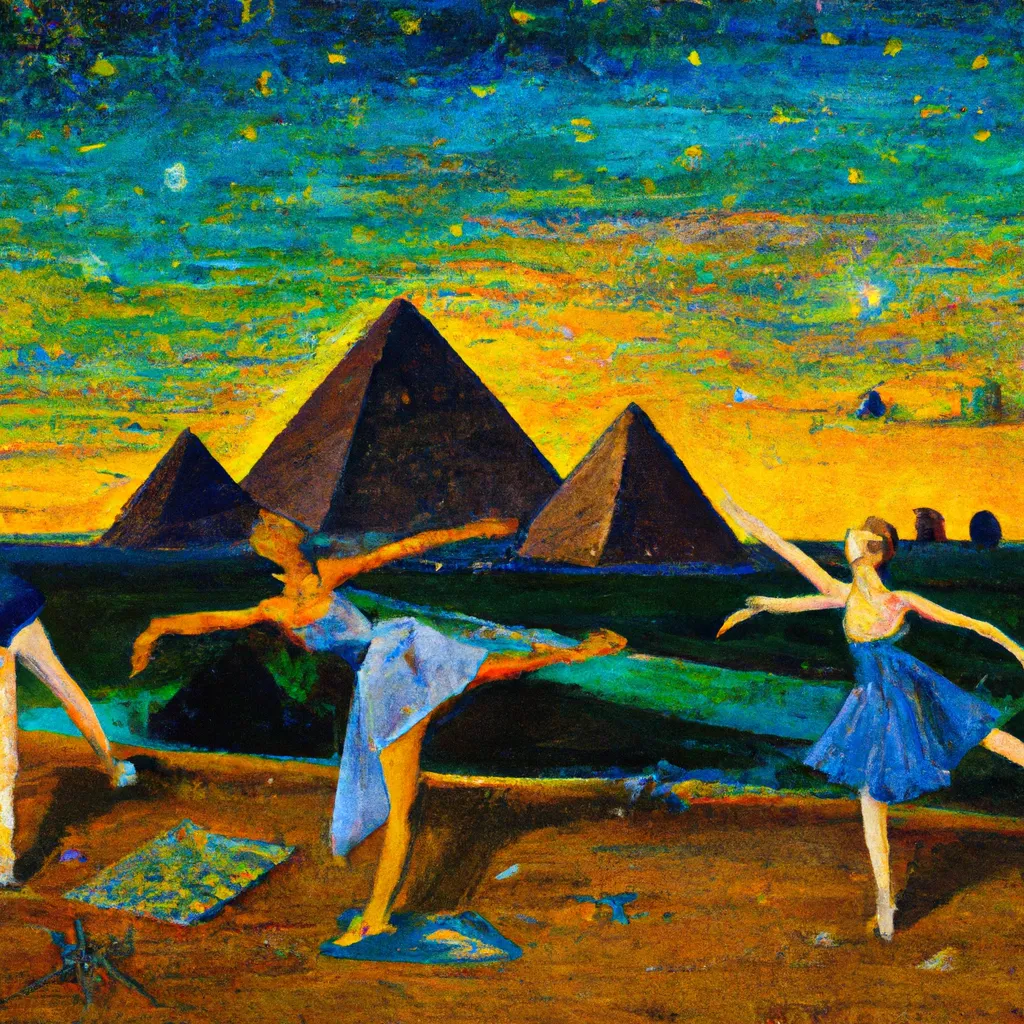 ballerinas dancing on top of the pyramids in Ancient... | OpenArt