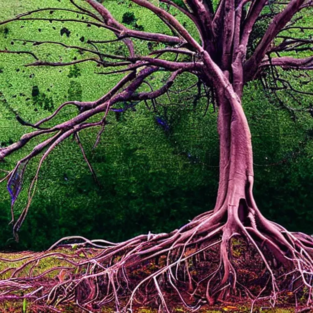 electric Tree roots dangling through the ground with... | OpenArt