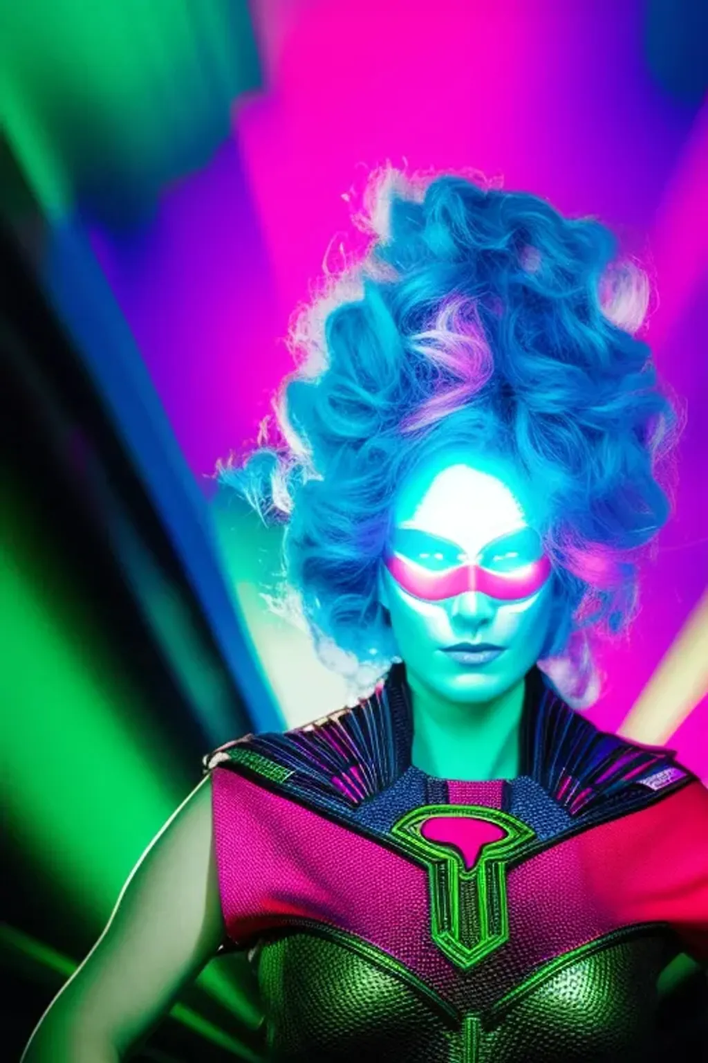 Vivid Neon Colors, Portrait Photo of a Women Superhe...