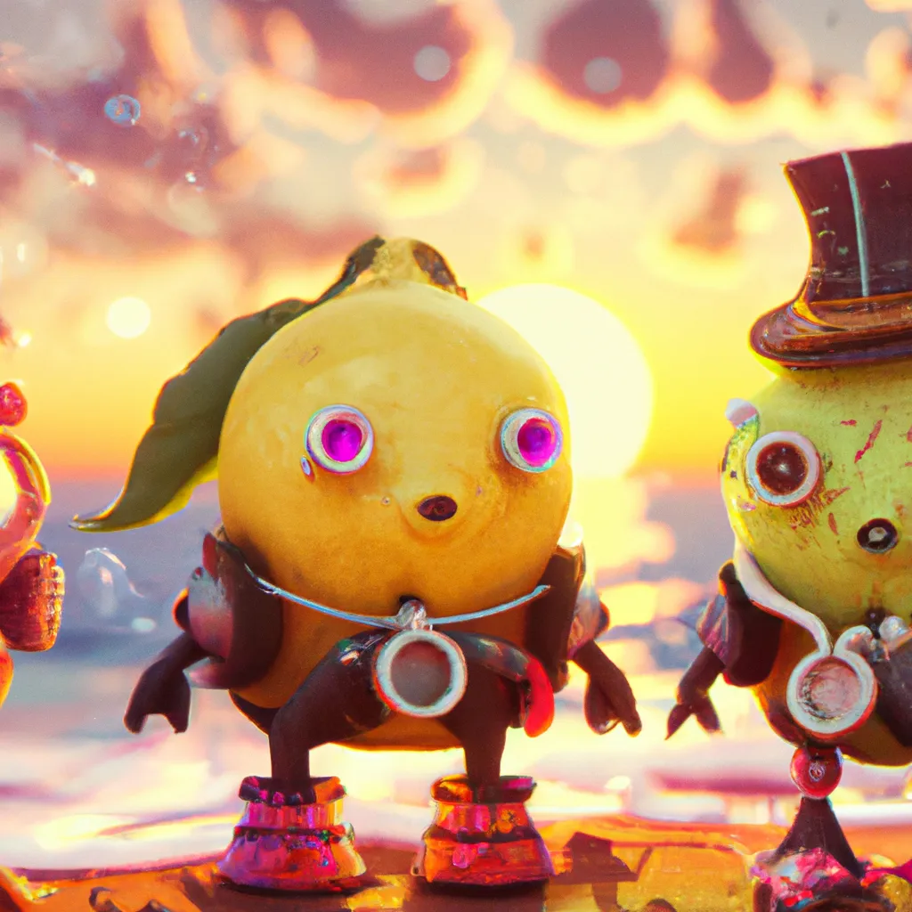 the cute lemon Familly character on the beach, steam... | OpenArt