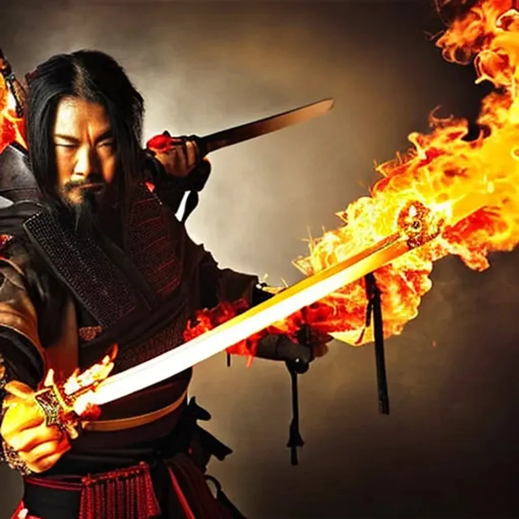samurai on fire sword | OpenArt