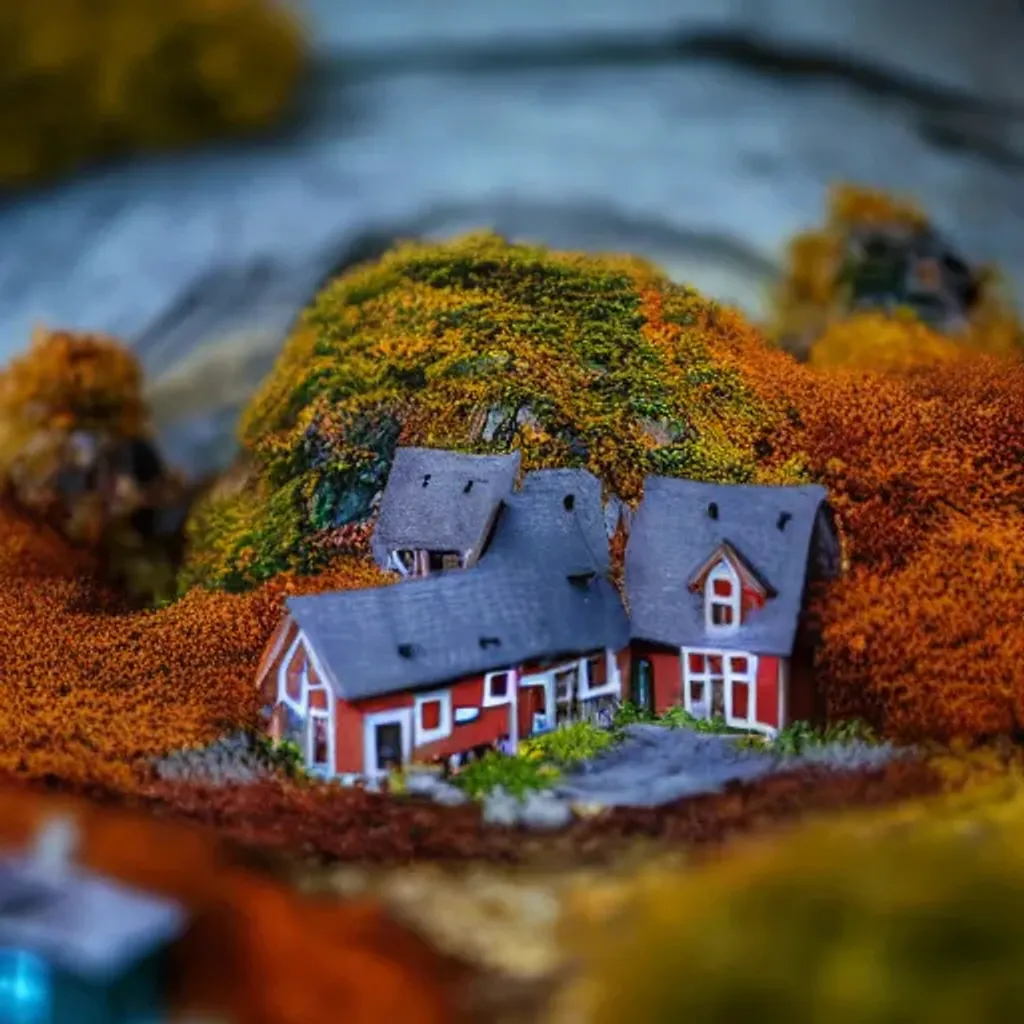 miniature world in a box on a desk, autumn, night, m... | OpenArt
