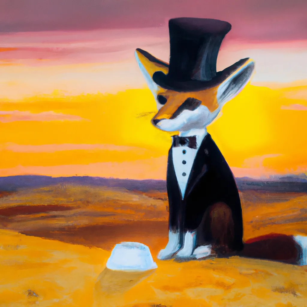 acrylic painting of a fennec fox sitting in the dess... | OpenArt