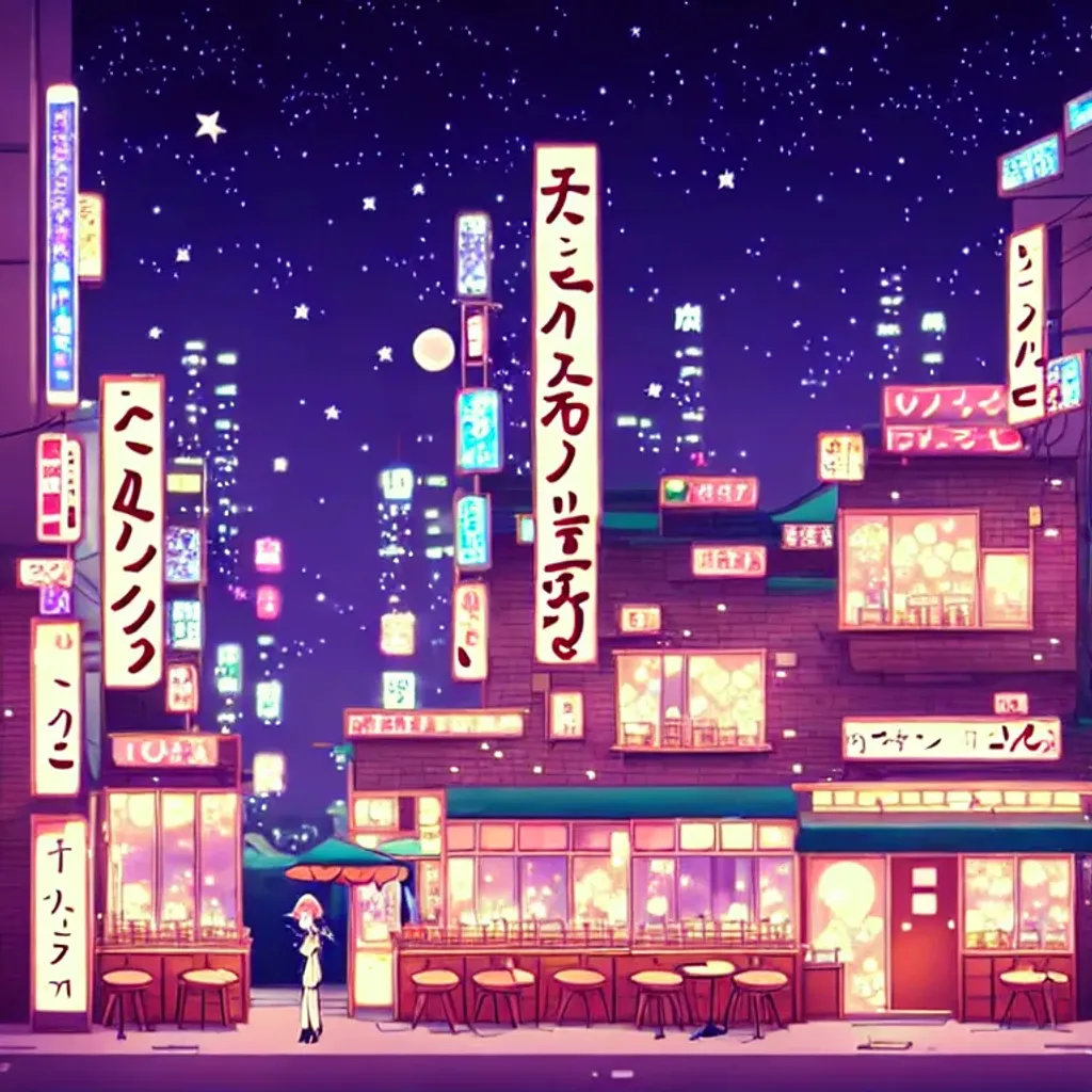 Animated Lo-Fi tokyo cafe at night with enchanting l...