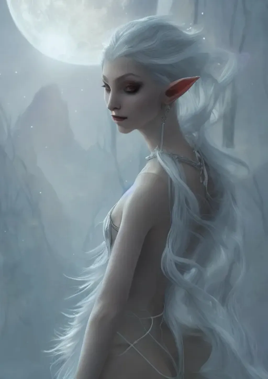 Portrait of a Beautiful Female elf with silver hair...