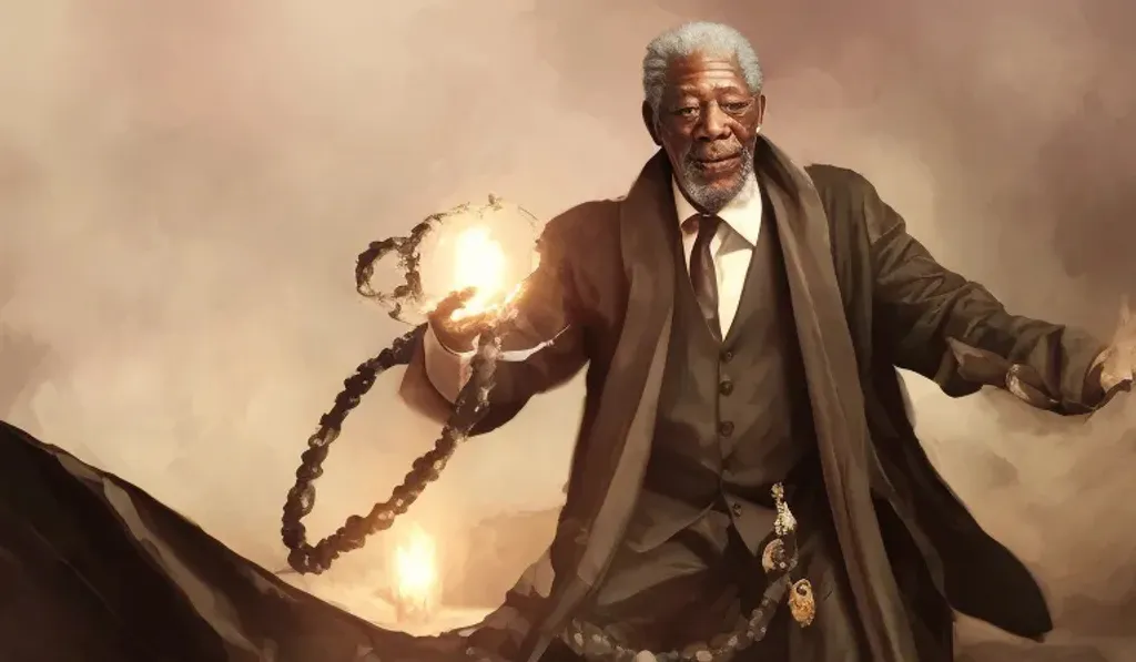 Morgan Freeman mystic necromancer, black magic, 4K,... | OpenArt