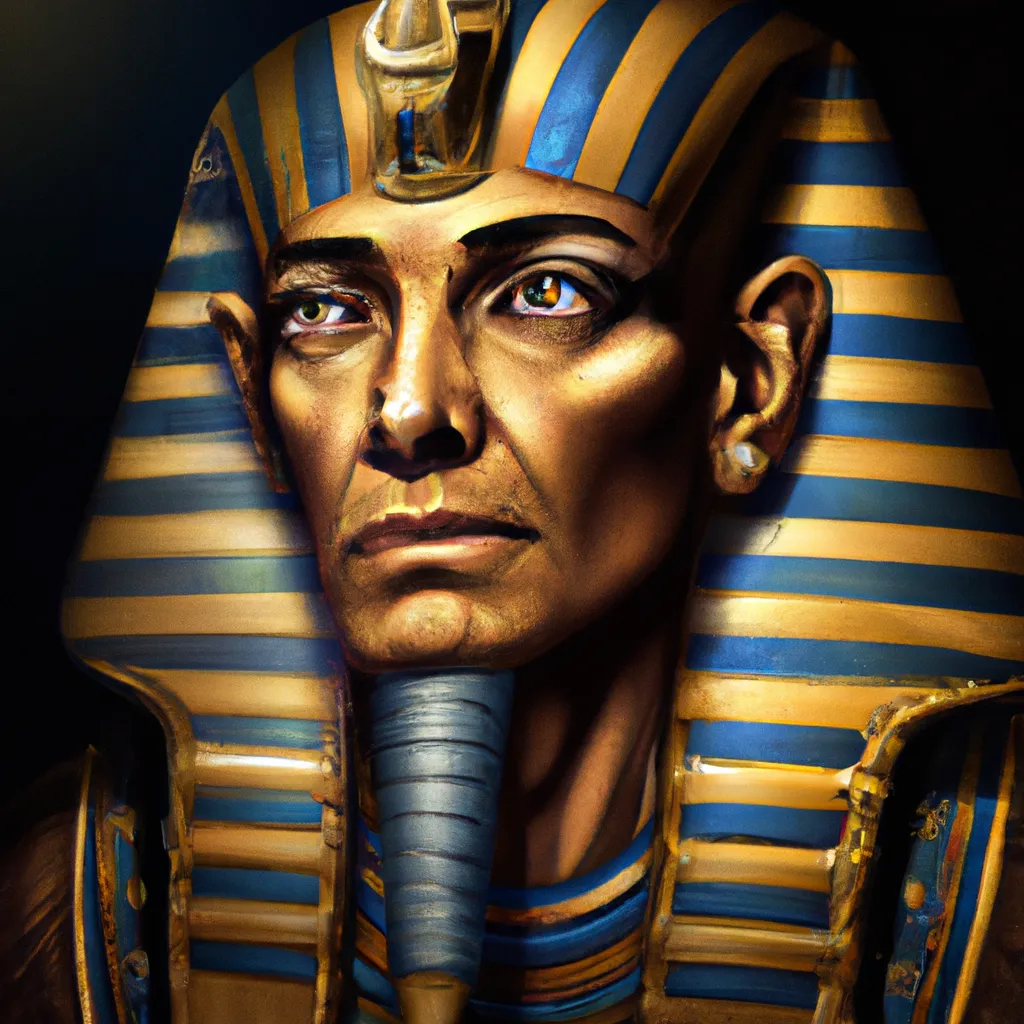An Egyptian king looking calmly at the frame, gold,... | OpenArt