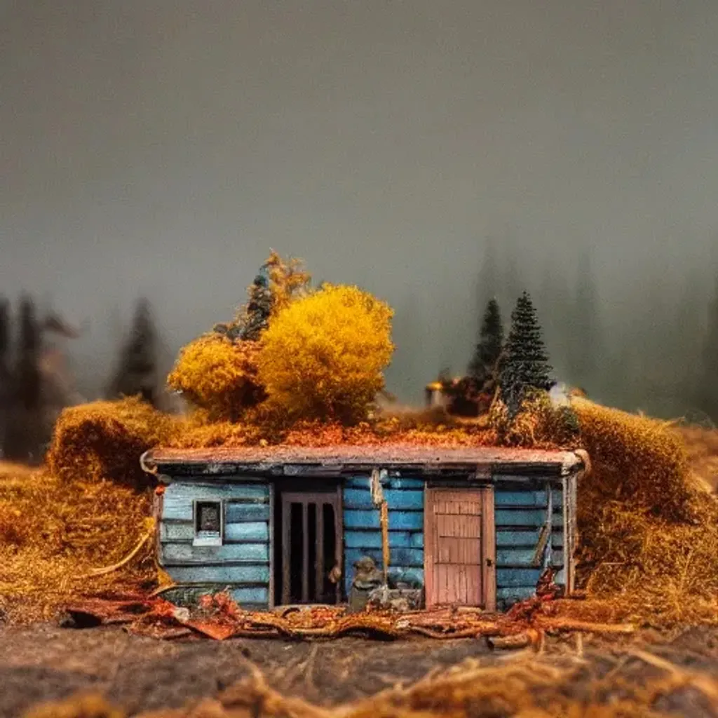 miniature world in a box on a desk at night, autumn,... | OpenArt