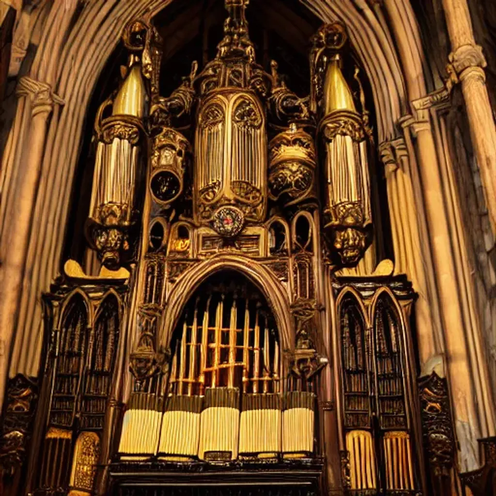 black shiny intricate church organ in inside a cathe... | OpenArt