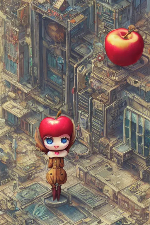 tiny cute perfect steampunk apple in a cyberpunk cit... | OpenArt