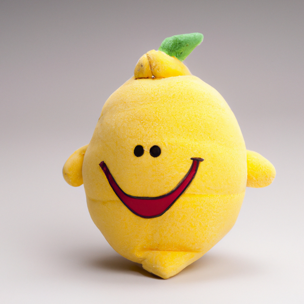 A happy, baby lemon plush toy. Studio lighting. | OpenArt