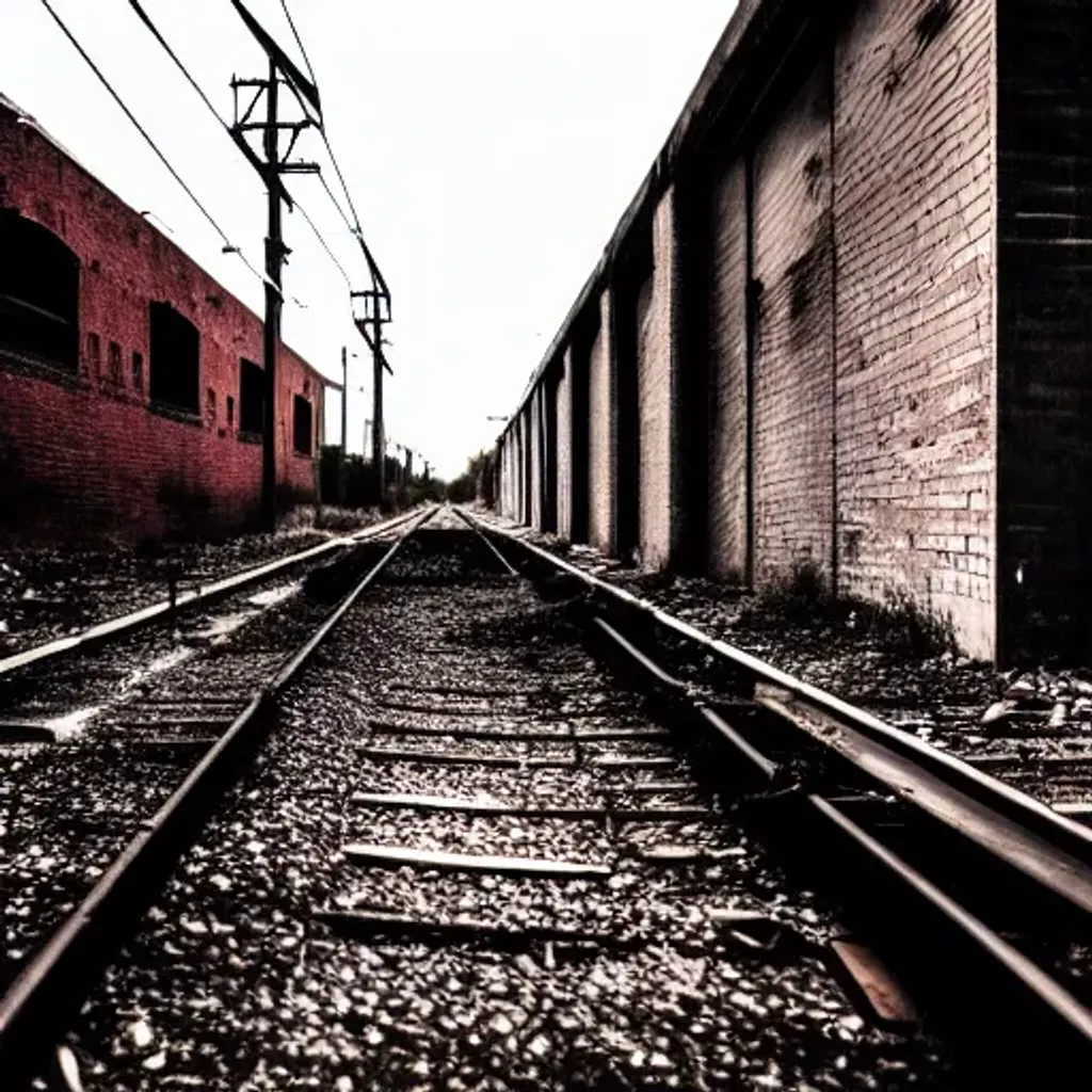 abandoned railway in city alley, concrete ground wit... | OpenArt