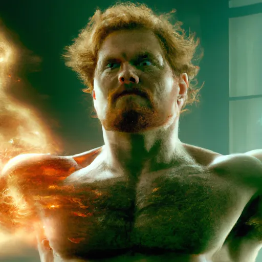 Famous transformation scene showing a Muscular ginge...